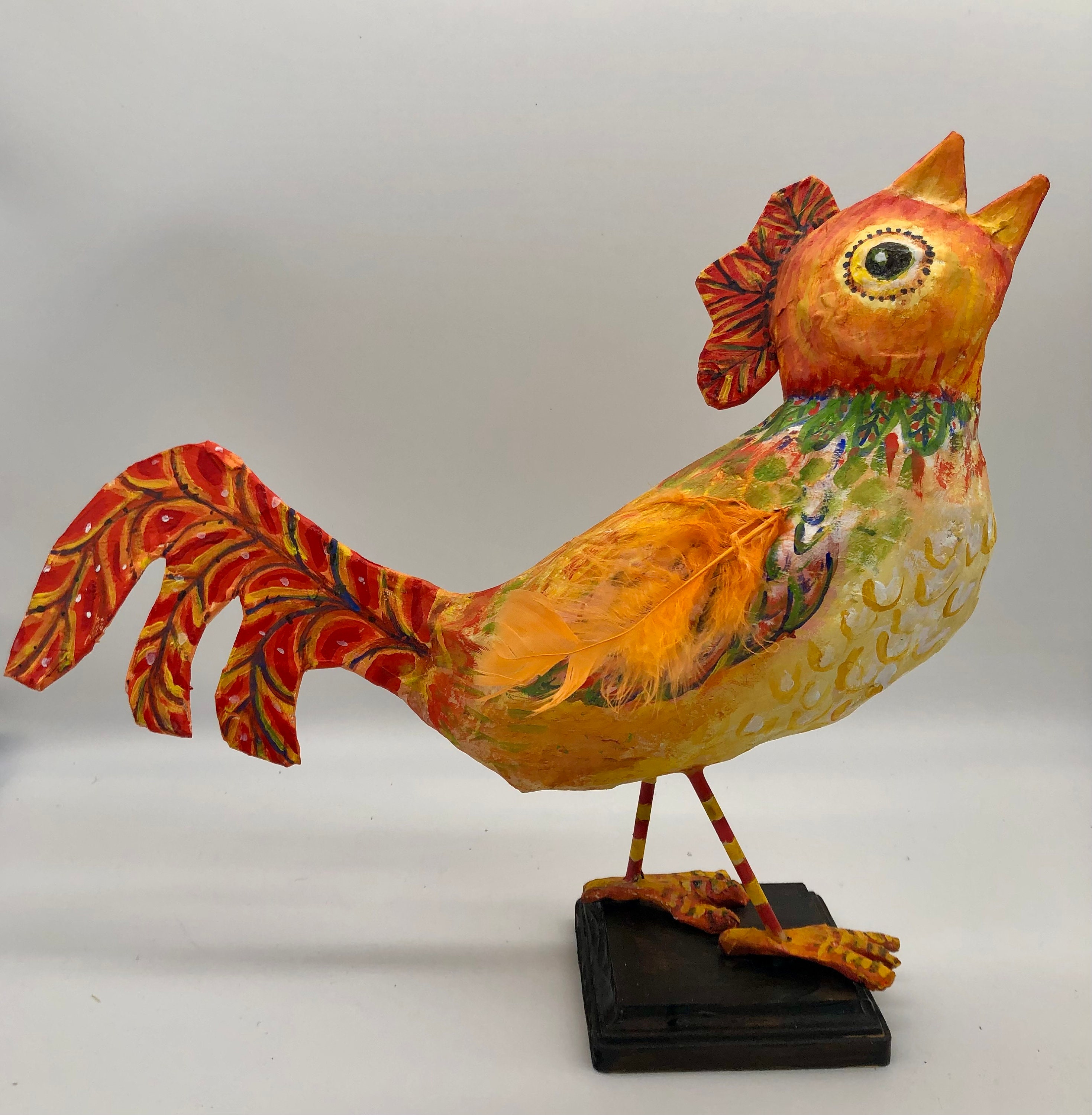 Chicken Paper Mache Handmade Hand Painted Folk Art Hen With Feathers - Etsy