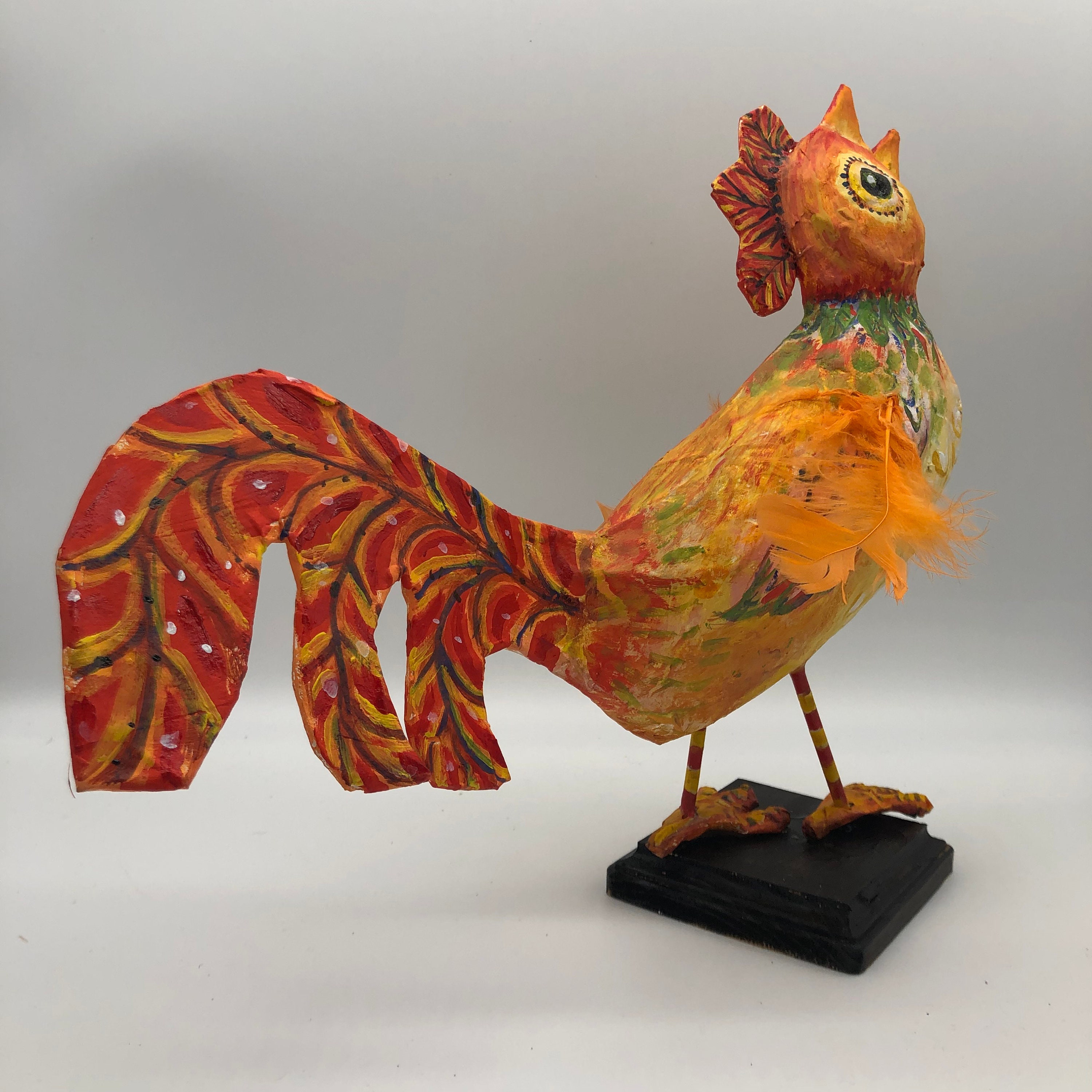Chicken Paper Mache Handmade Hand Painted Folk Art Hen With Feathers - Etsy