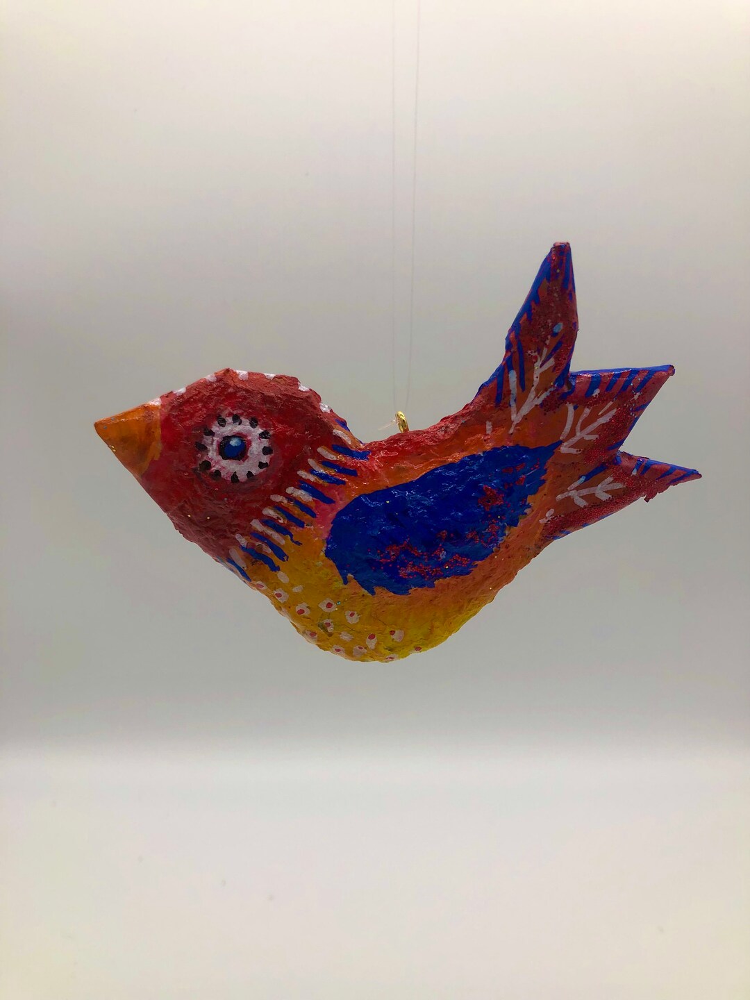 Paper Mache Small Bird Folk Art Sculpture Ornament - Etsy