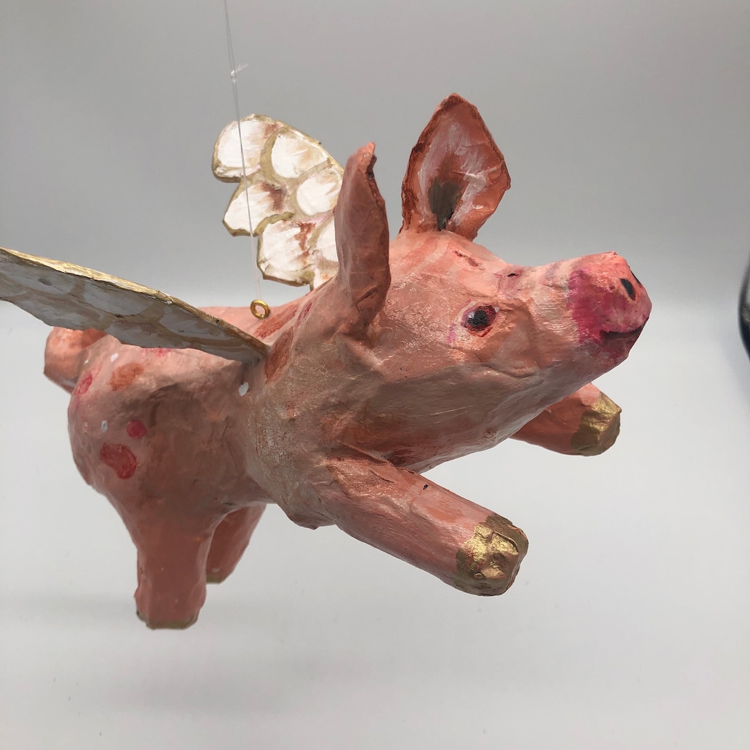 Pig Flying Paper Mache Folk Art Sculpture Handmade - Etsy
