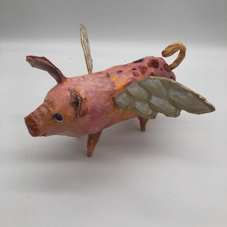 Pig Flying Paper Mache Folk Art Sculpture Handmade - Etsy