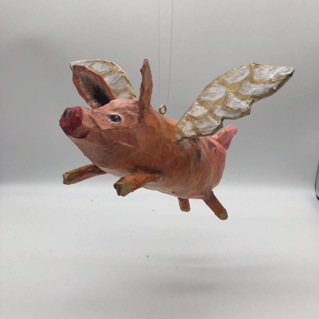 Pig Flying Paper Mache Folk Art Sculpture Handmade - Etsy