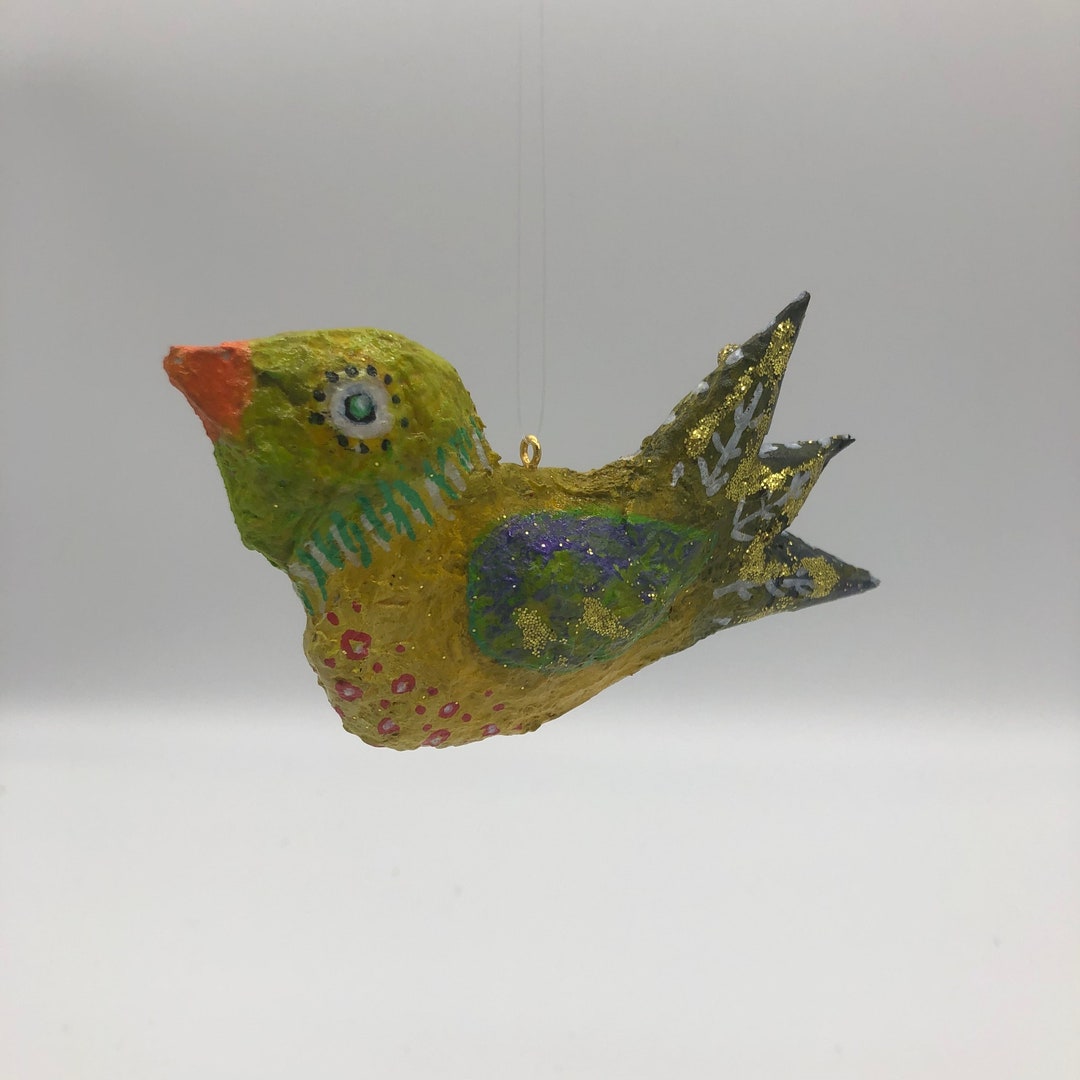 Folk Art Bird Paper Mache Small Sculpture Ornament - Etsy