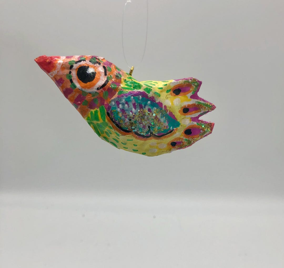 Folk Art Bird Paper Mache Small Sculpture Ornament - Etsy