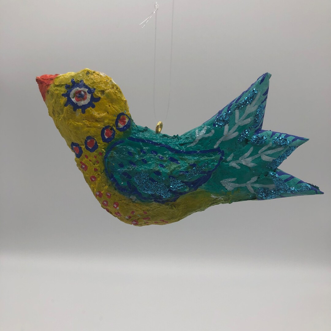 Folk Art Bird Paper Mache Small Sculpture Ornament - Etsy