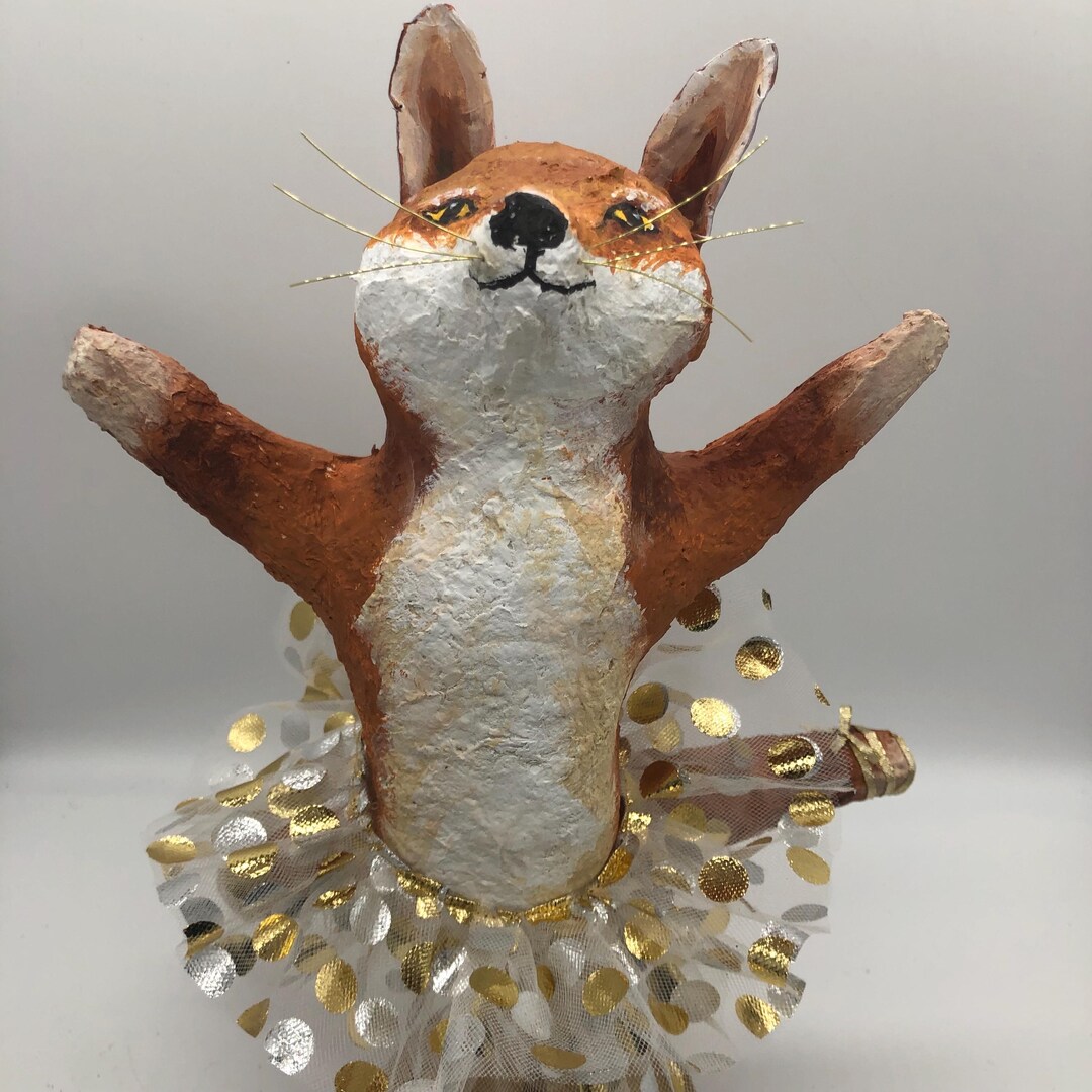 Ballerina Fox Folk Art Paper Mache Sculpture Handmade Dancing Fox on ...