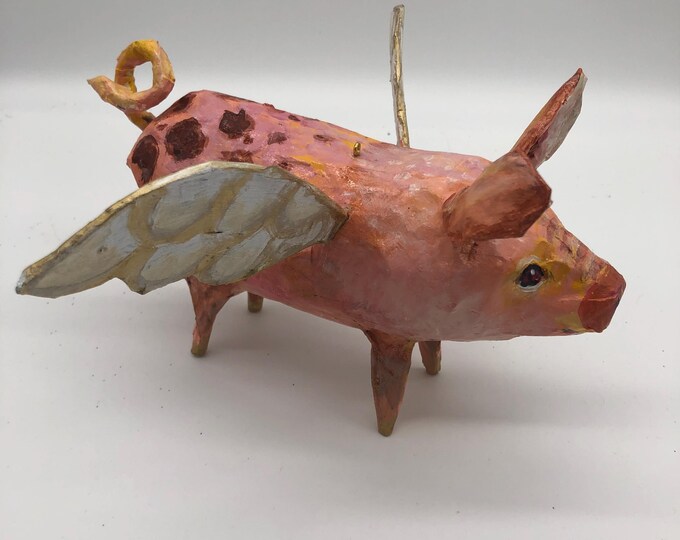 Pig Flying Paper Mache Folk Art Sculpture Handmade - Etsy