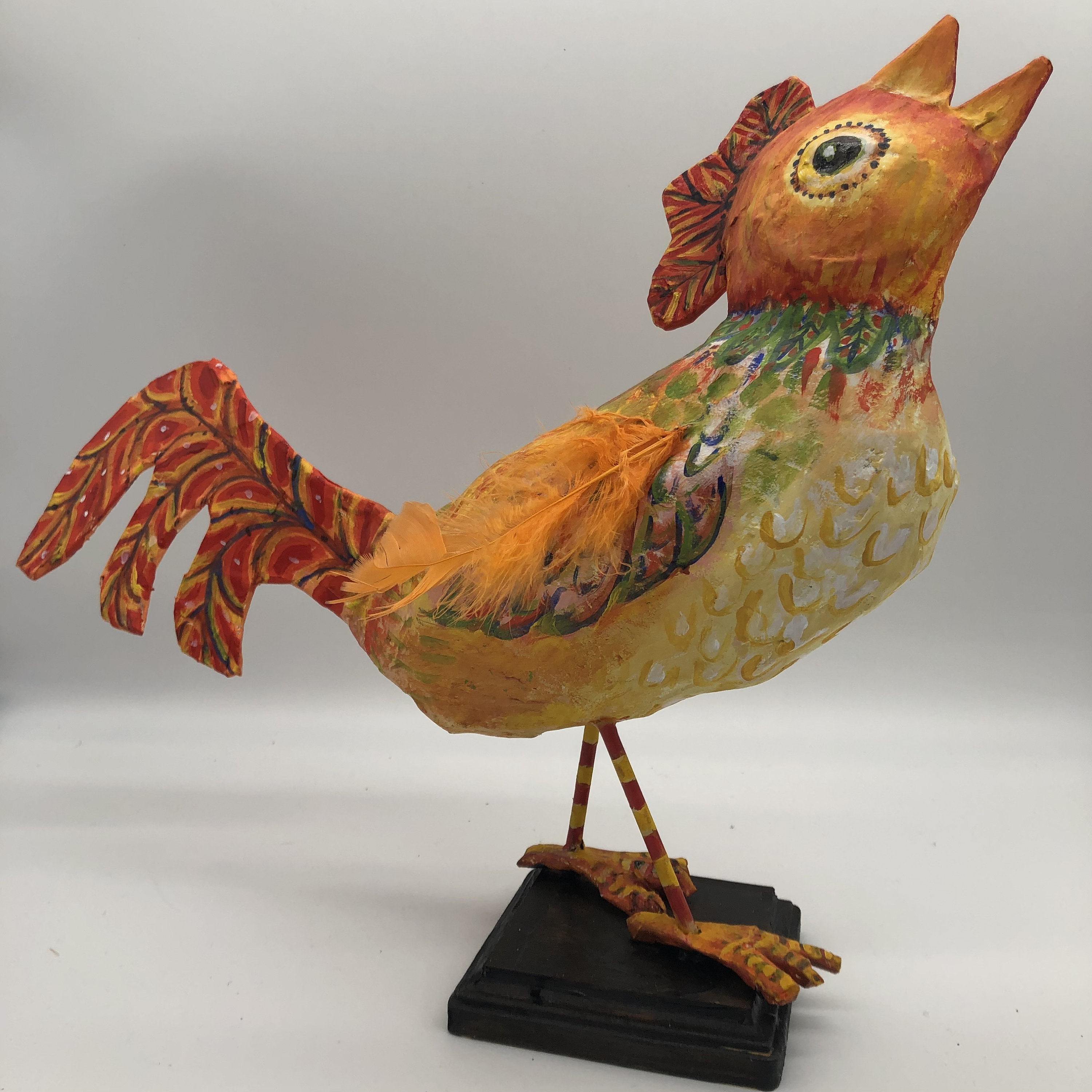 Chicken Paper Mache Handmade Hand Painted Folk Art Hen With Feathers - Etsy