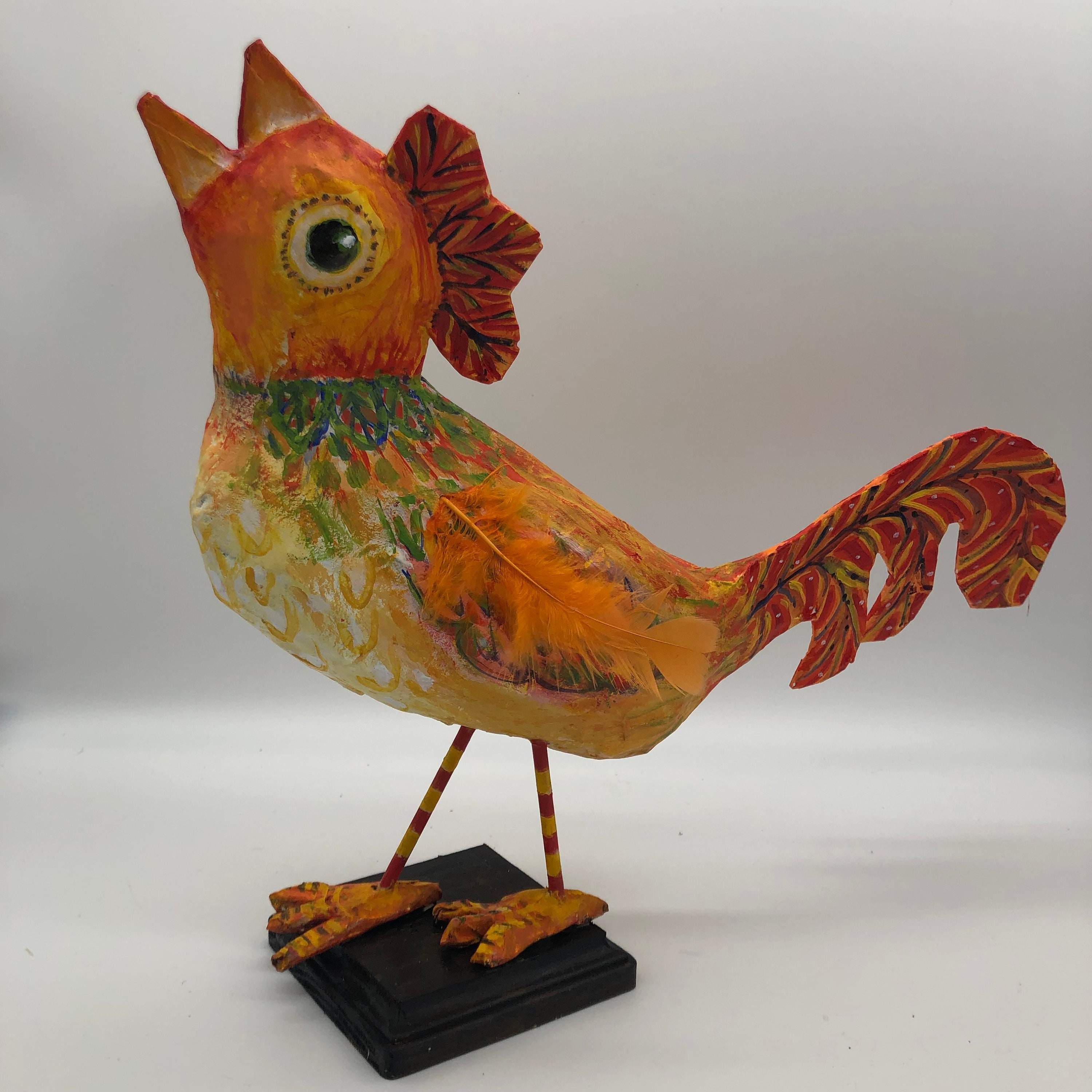 Chicken Paper Mache Handmade Hand Painted Folk Art Hen With Feathers - Etsy
