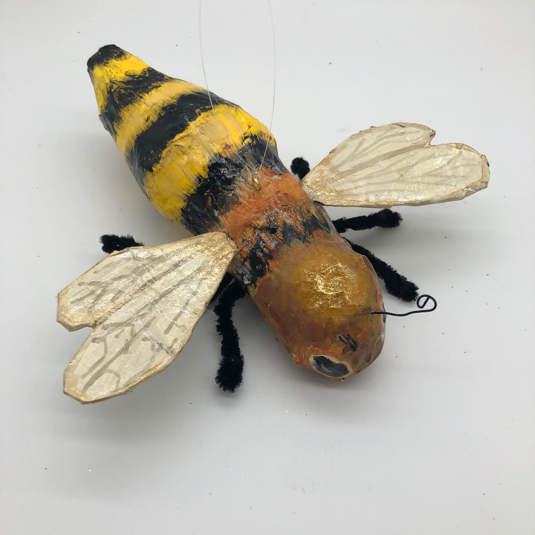 Paper Mache Bee Handmade Folk Art Sculpture Bumblebee - Etsy