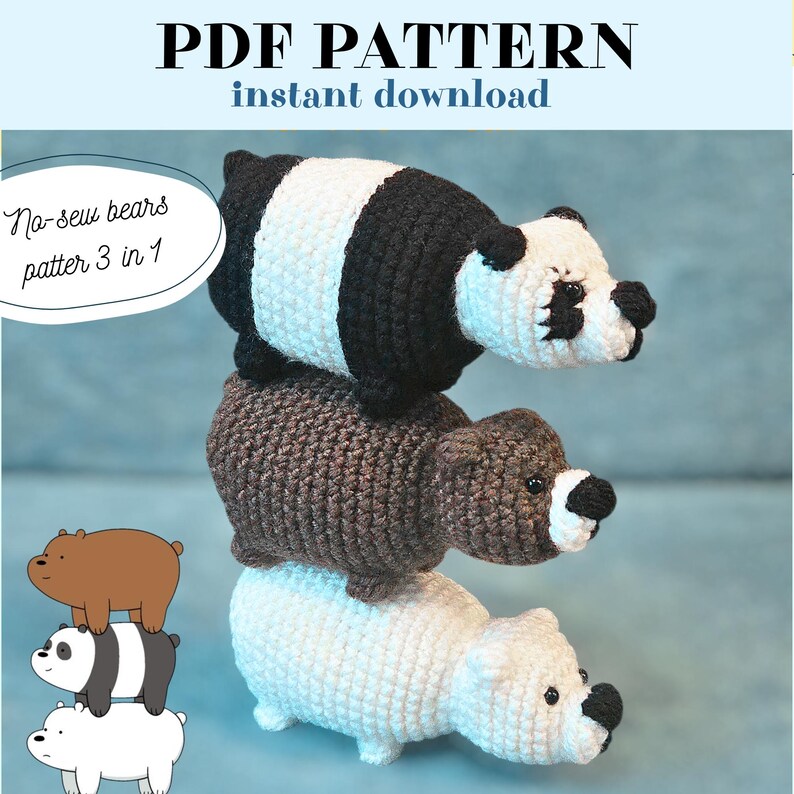 No-sew Crochet Pattern Little Amigurami Bears in 3 Variants; Grizzly ...