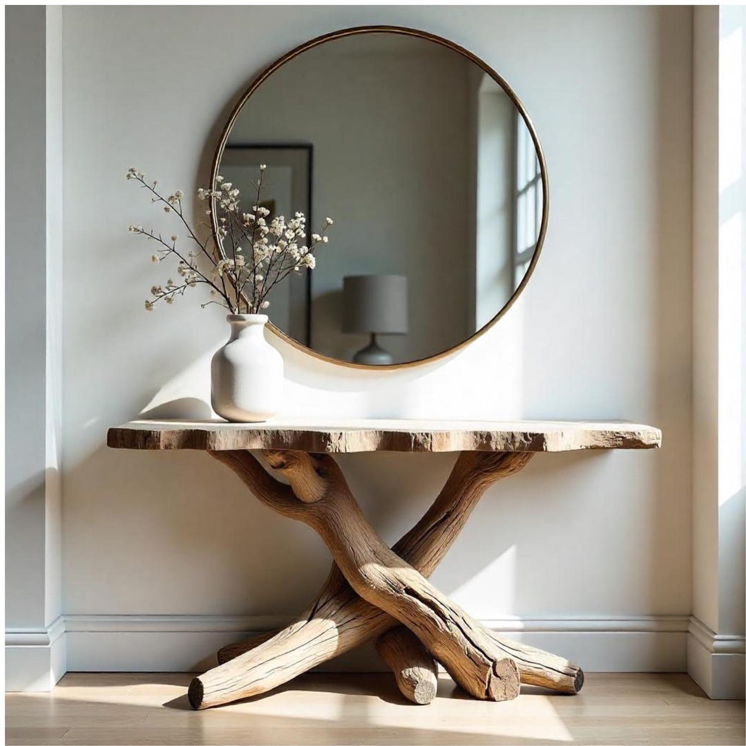 Handcrafted Driftwood Vanity Table With Solid Wood Rectangular Top ...