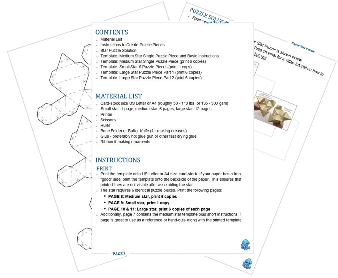 3D Paper Star Puzzle Template - Etsy