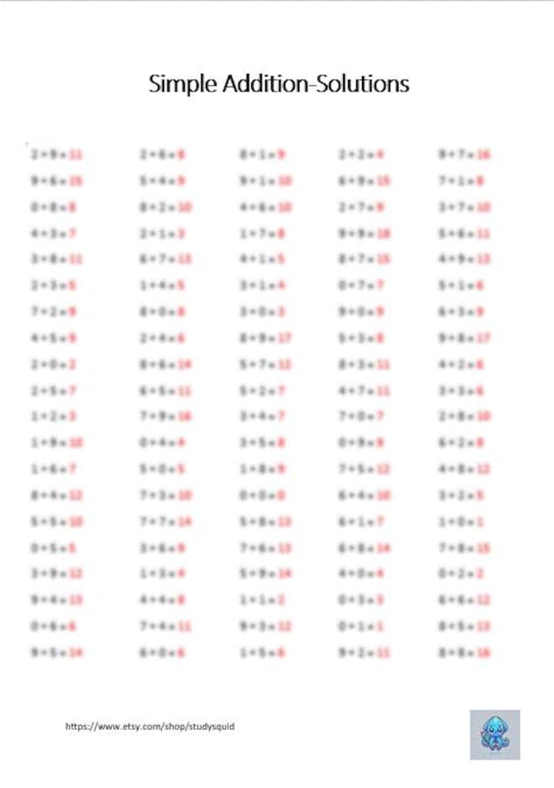 Simple Addition and Subtraction Worksheets With Solutions - Etsy