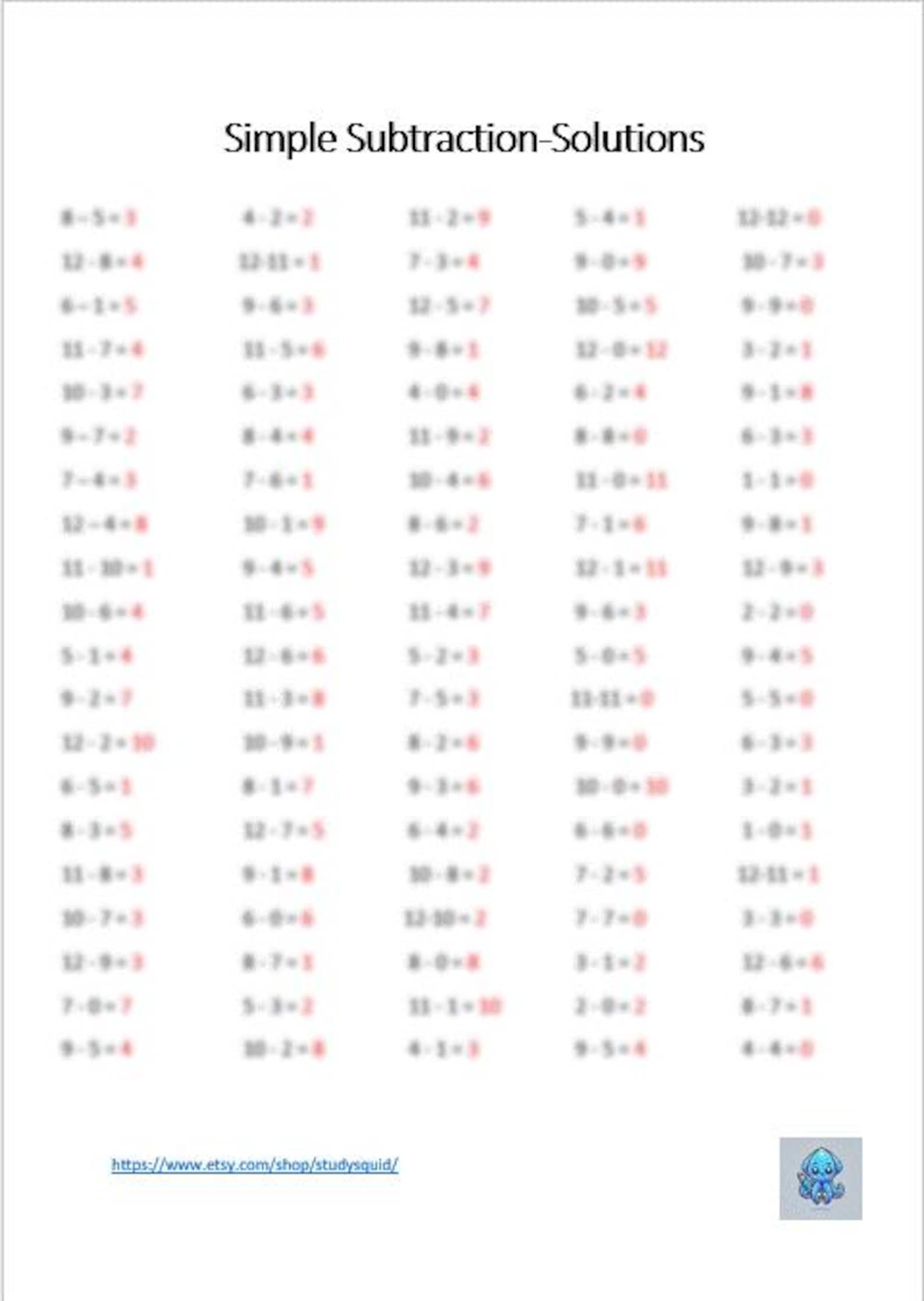 Simple Addition and Subtraction Worksheets With Solutions - Etsy