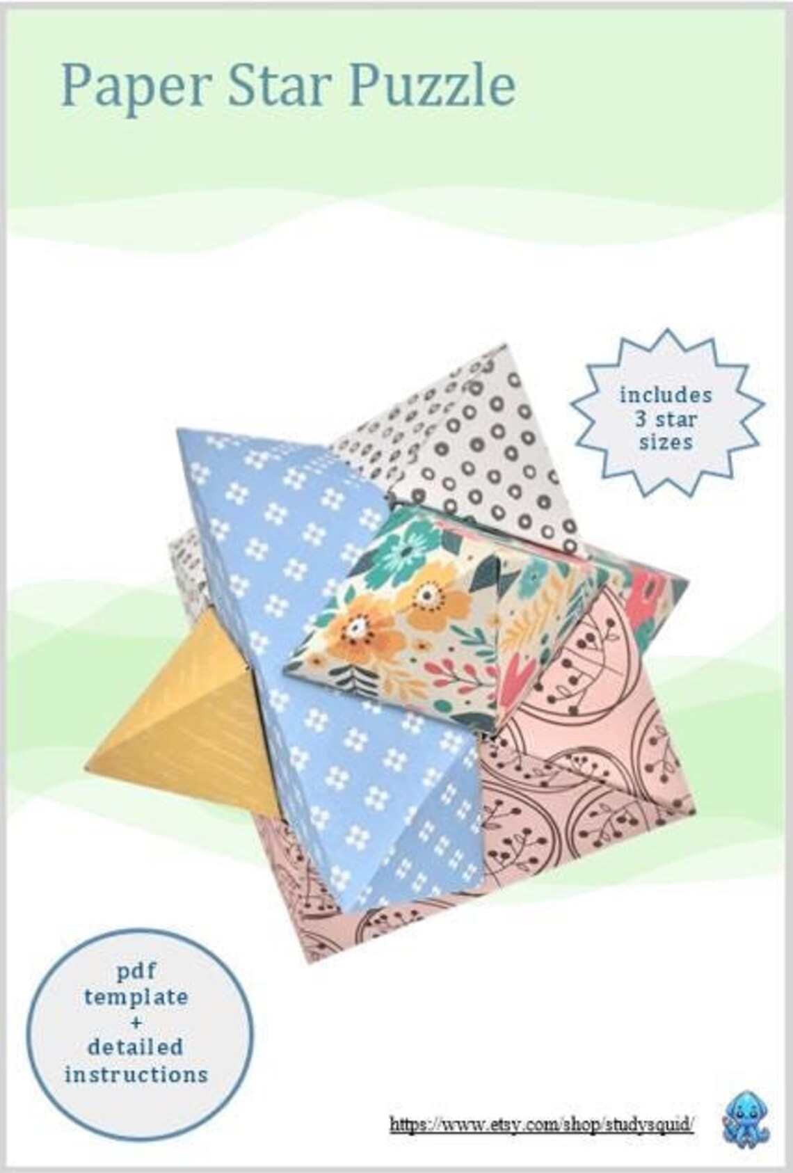 3D Paper Star Puzzle Template - Etsy