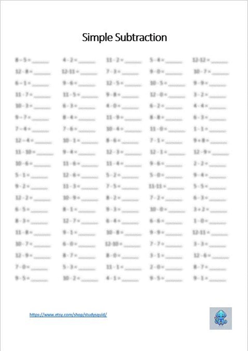 Simple Addition and Subtraction Worksheets With Solutions - Etsy