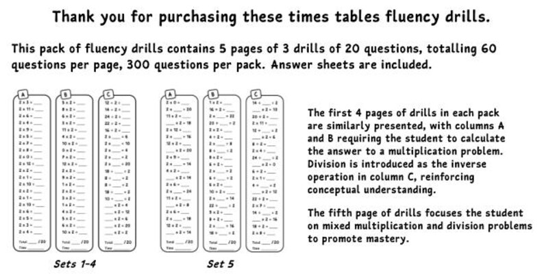 Times Table Fluency Drills Worksheets for 10x, 5x, 4x, 3x and 2x Tables ...