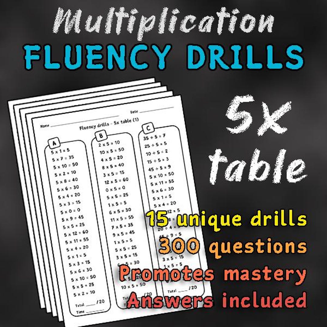 Times Table Fluency Drills Worksheets for 5x Table. Ideal for ...