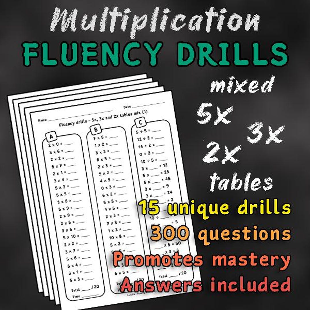 Times Table Fluency Drills Worksheets for 5x, 3x and 2x Tables ...