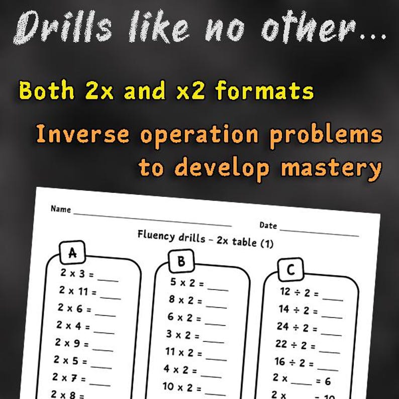 Times Table Fluency Drills Worksheets for 5x, 3x and 2x Tables ...