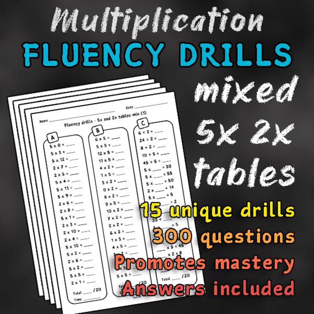 Times Table Fluency Drills Worksheets for 5x and 2x Tables. Suitable ...