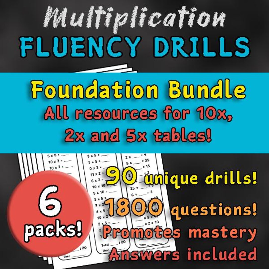 Times Table Fluency Drills Worksheets BUNDLE for 10x, 2x and 5x Tables. 6 Packs in Total. Save ...
