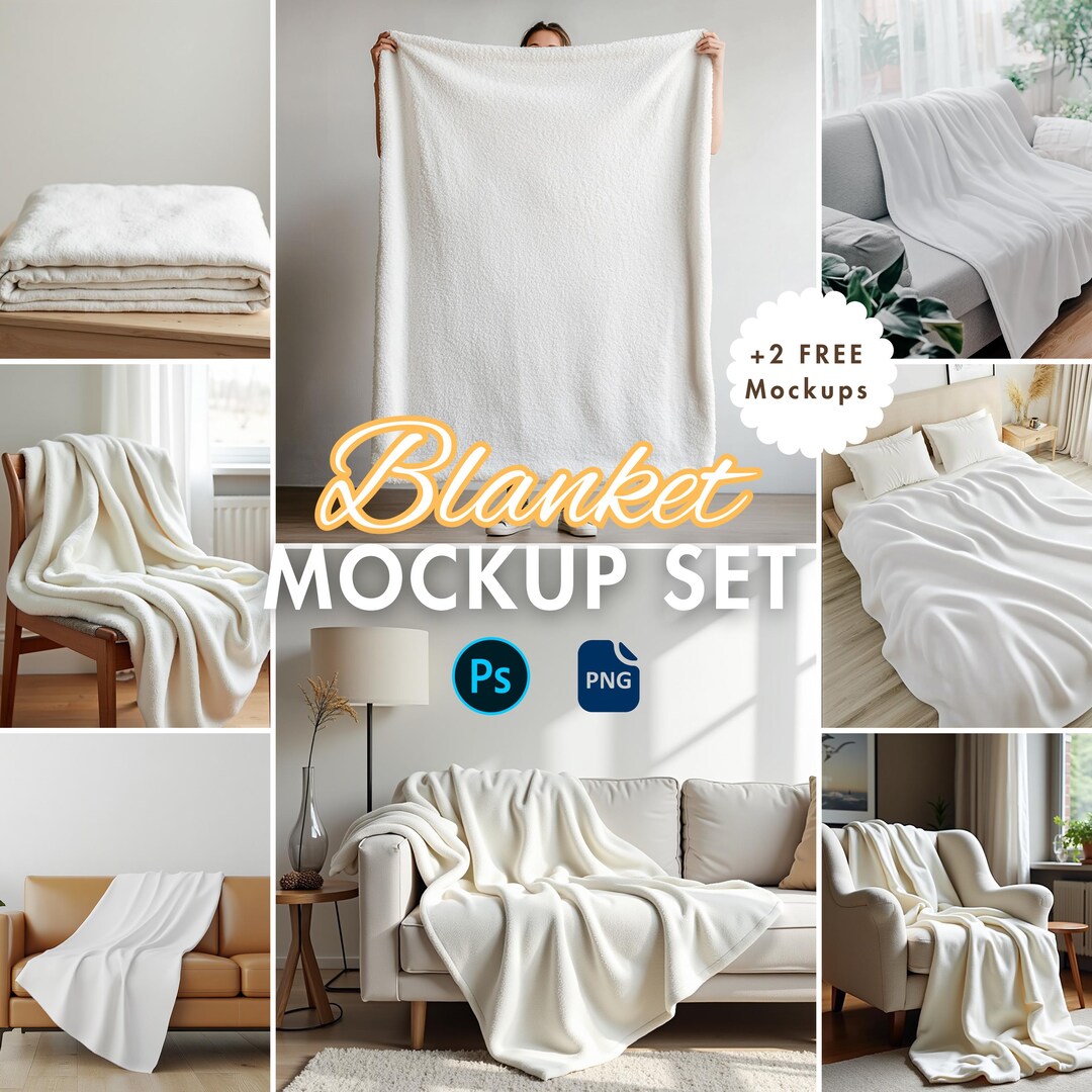 10 Blanket Mockup Set | 10 PSD Blanket Mockups | Minky Blanket Mockup ...