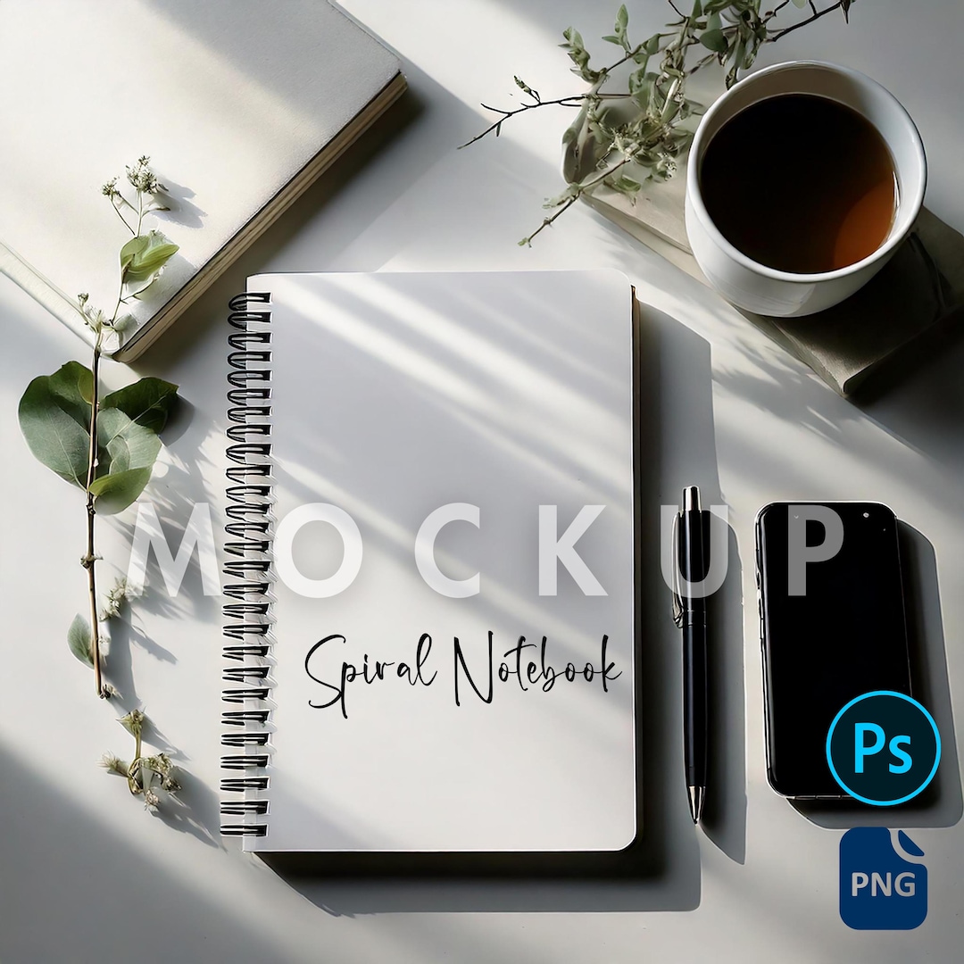 Spiral Notebook Mockup | Printify Notebook Mockup | A5 Spiral Journal ...