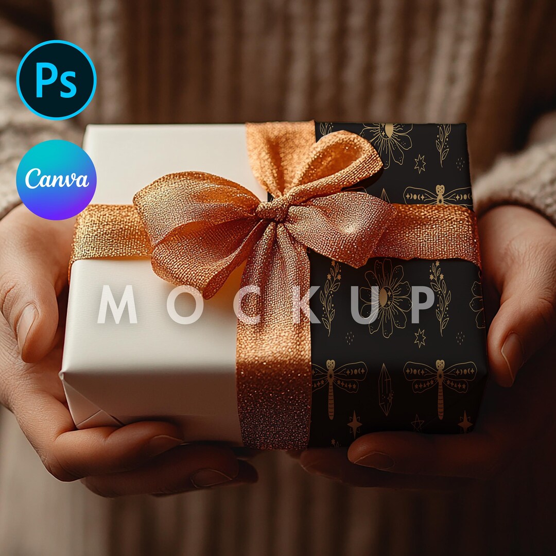 Gift Wrapping Mockup PSD, Wrapping Paper Mockup With Person, Gold ...