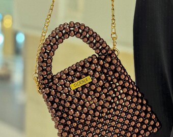 Brown Beaded Bag - Etsy