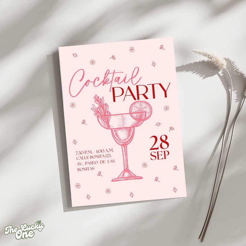 Cocktail Party Invitation | Tequila Theme | Pink & Cute Design - Etsy