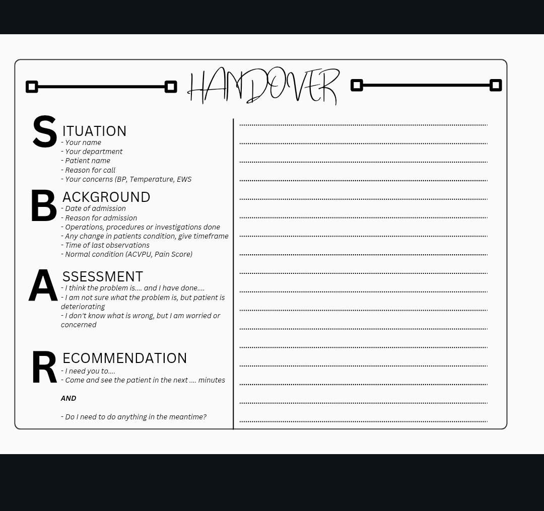 SBAR Nursing Handover Note Card - Etsy