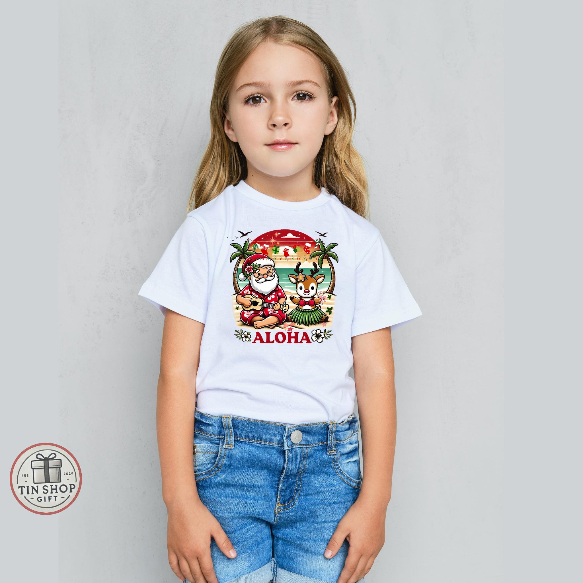 Aloha, Santa and a Reindeer on the Beach Digital Download, Shirt Design ...