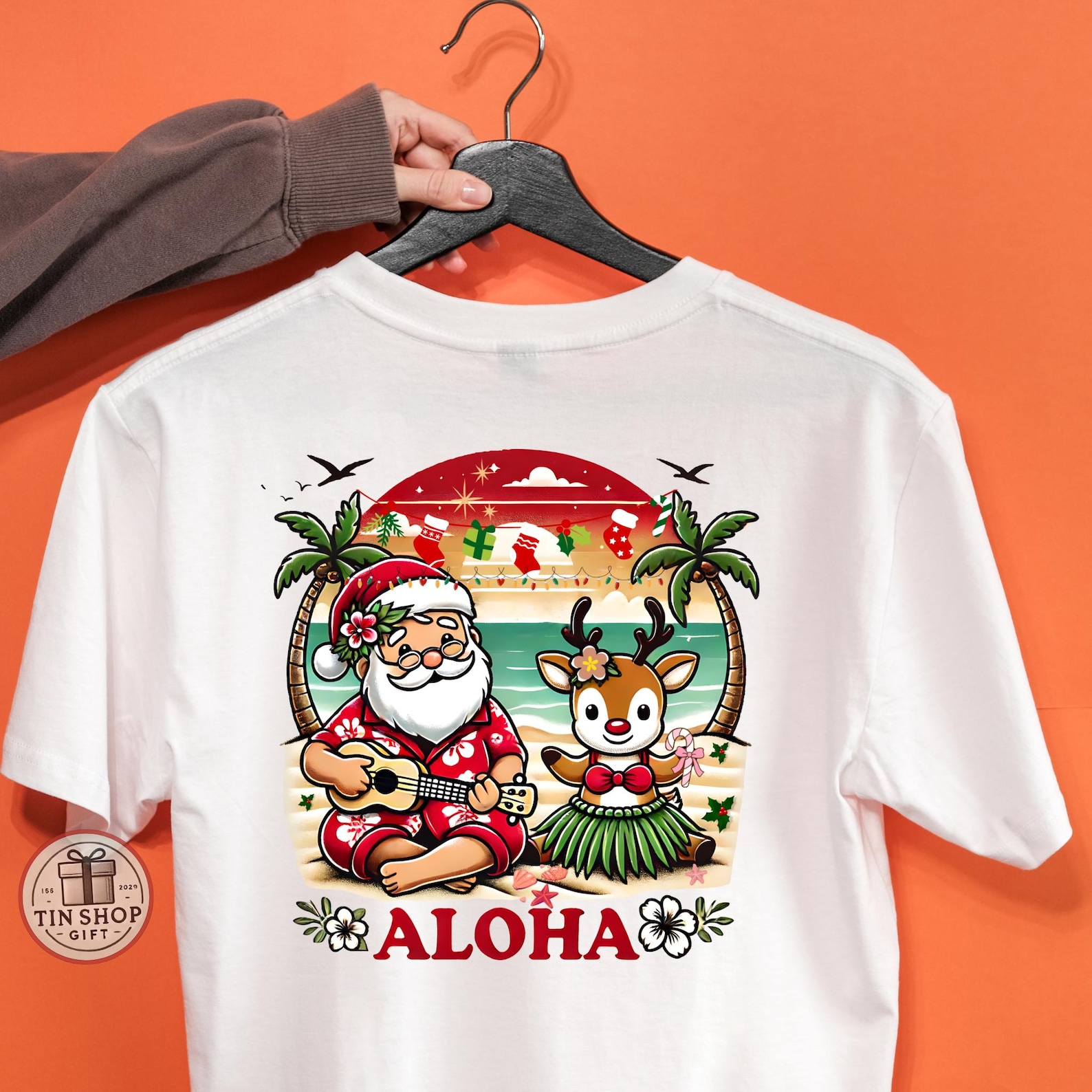 Aloha, Santa and a Reindeer on the Beach Digital Download, Shirt Design ...