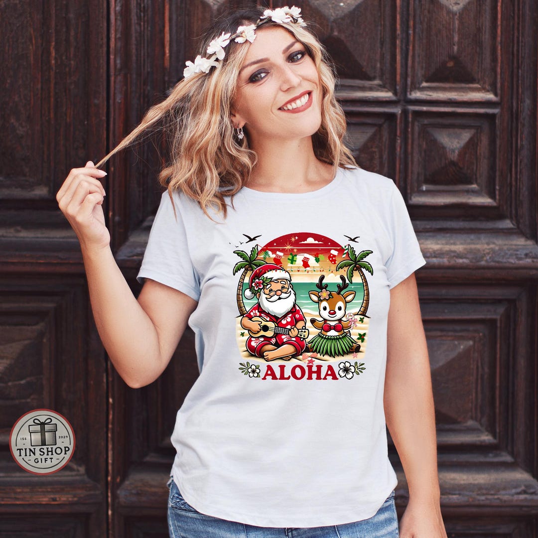 Aloha, Santa and a Reindeer on the Beach Digital Download, Shirt Design ...