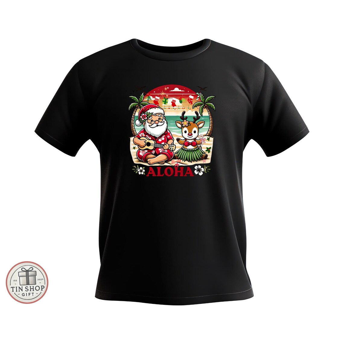Aloha, Santa and a Reindeer on the Beach Digital Download, Shirt Design ...