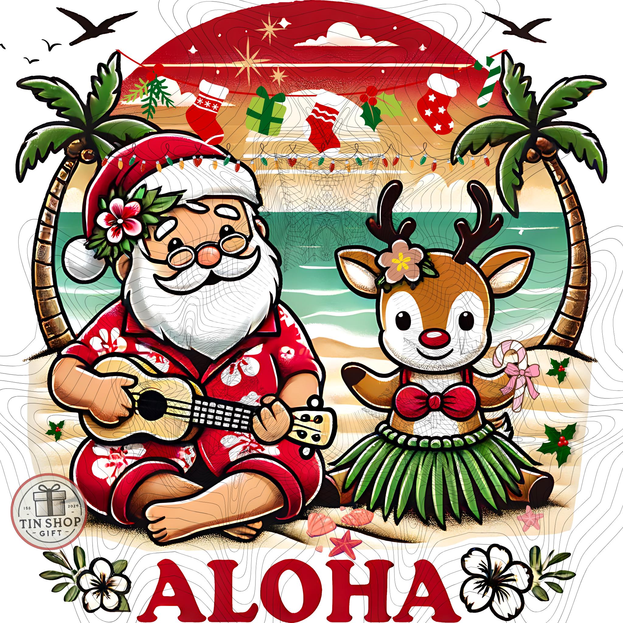 Aloha, Santa and a Reindeer on the Beach Digital Download, Shirt Design ...