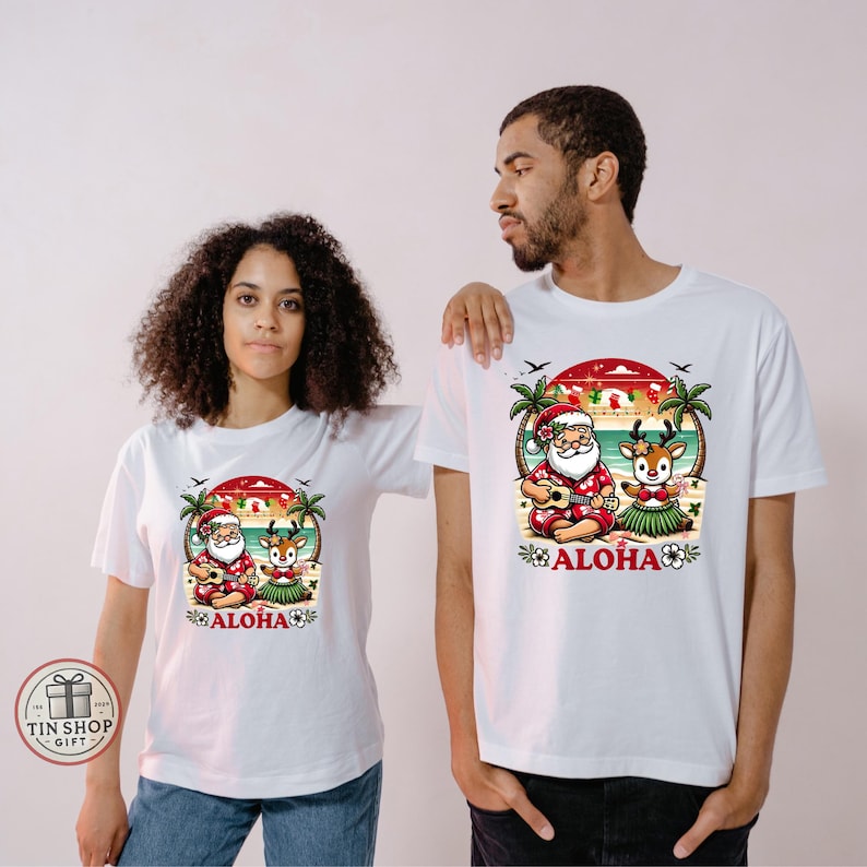 Aloha, Santa and a Reindeer on the Beach Digital Download, Shirt Design ...