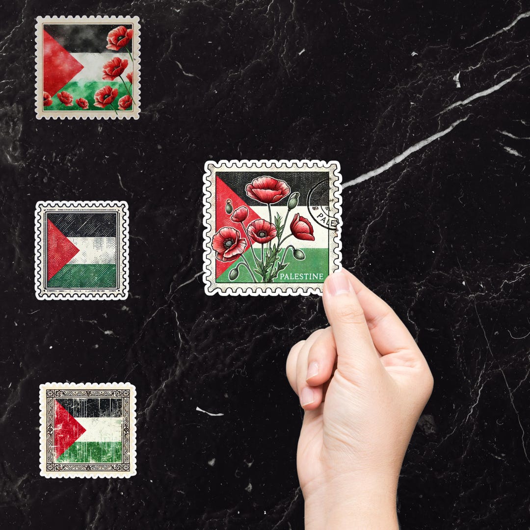 Palestine Flag Sticker Stamp Theme, Palestine Sticker With Poppies ...
