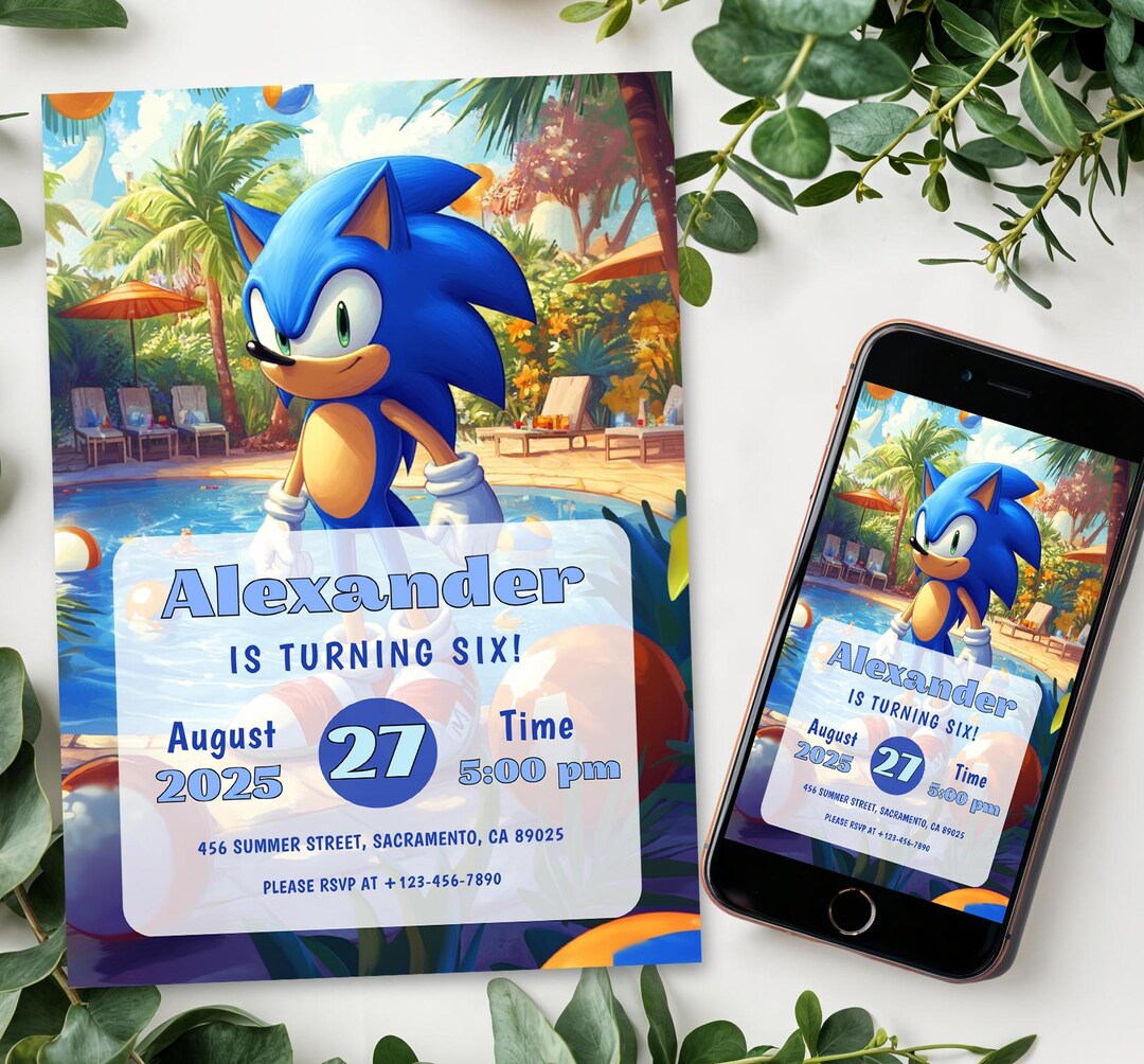 Sonic Pool Party Birthday Invitation, Printable Amy Rose Template ...