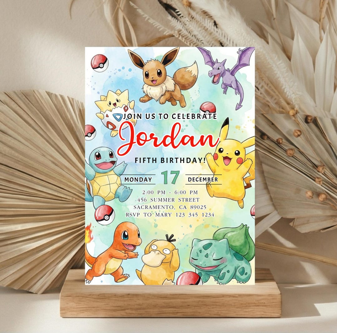 Editable Pokémon Birthday Invitation Template – Customizable Party ...