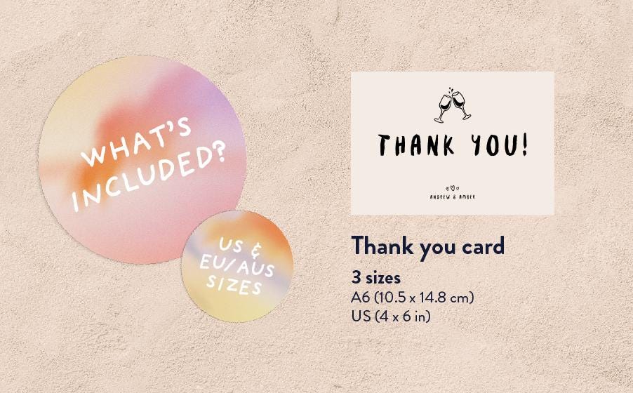 THANK YOU CARD Template | Hand Drawn Fun Illustrated | Printable Modern ...