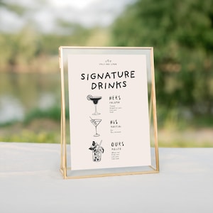SIGNATURE COCKTAIL MENU Template | Illustrated Printable Wedding Sign ...