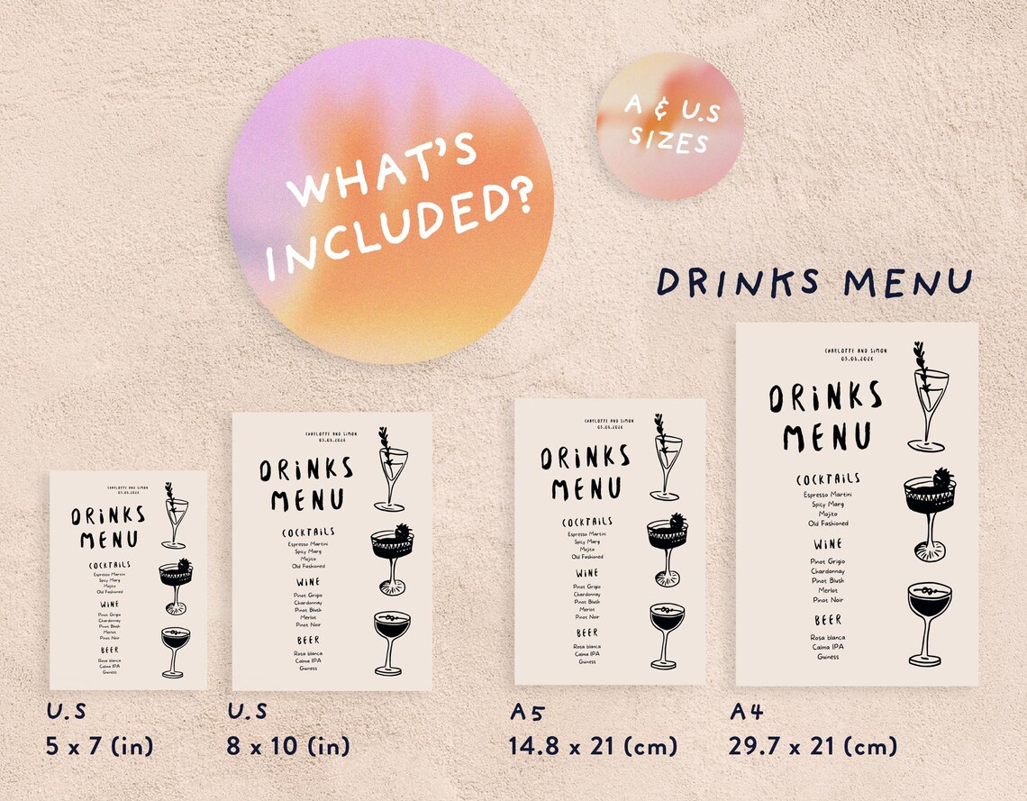 DRINKS BAR MENU Template | Printable Wedding Table Decor | Fun Hand ...