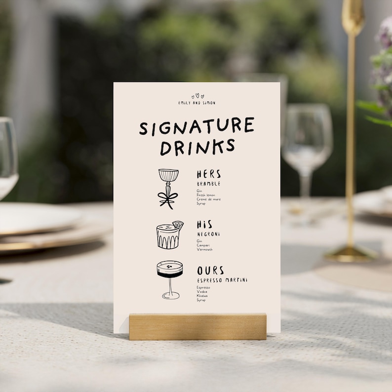 SIGNATURE COCKTAIL MENU Template | Illustrated Printable Wedding Sign ...