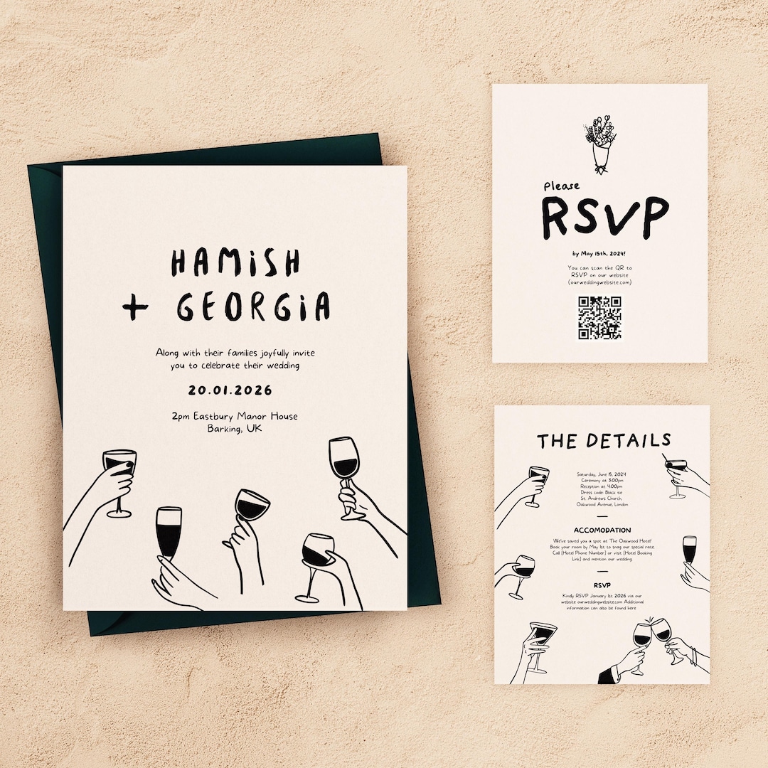 Hand-drawn Wedding Invitation Template: Illustrated Party Invite ...