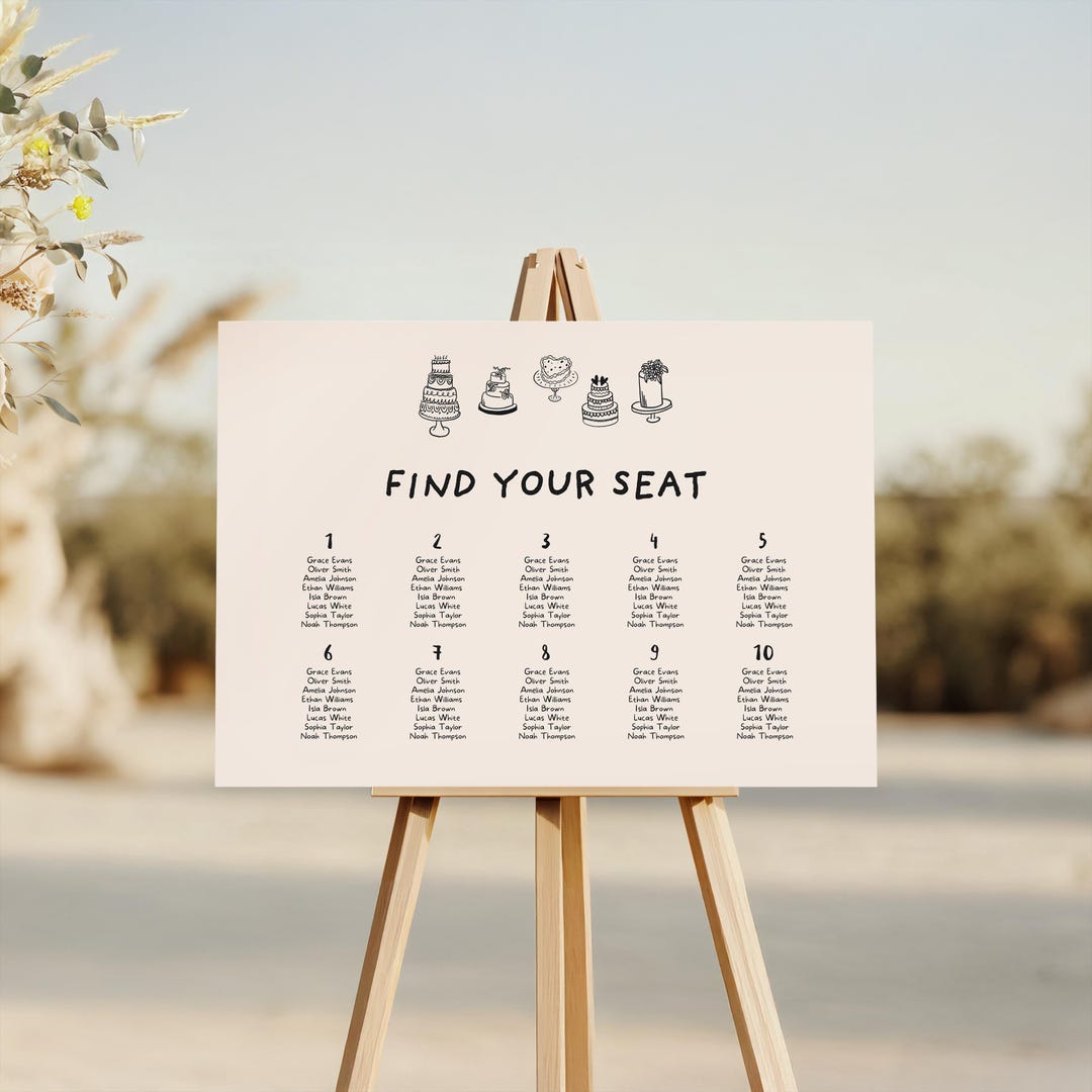 SEATING CHART Template | Wedding Reception Signage | Hand Drawn Guest ...