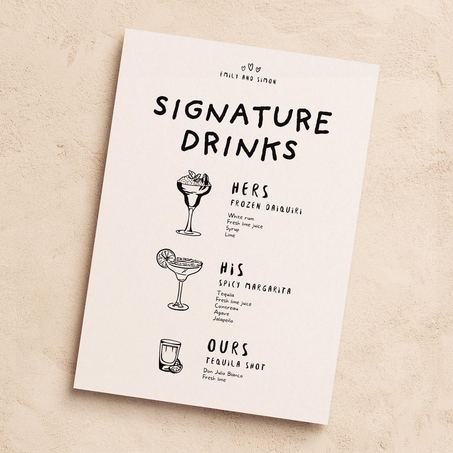 SIGNATURE COCKTAIL MENU Template | Illustrated Printable Wedding Sign ...