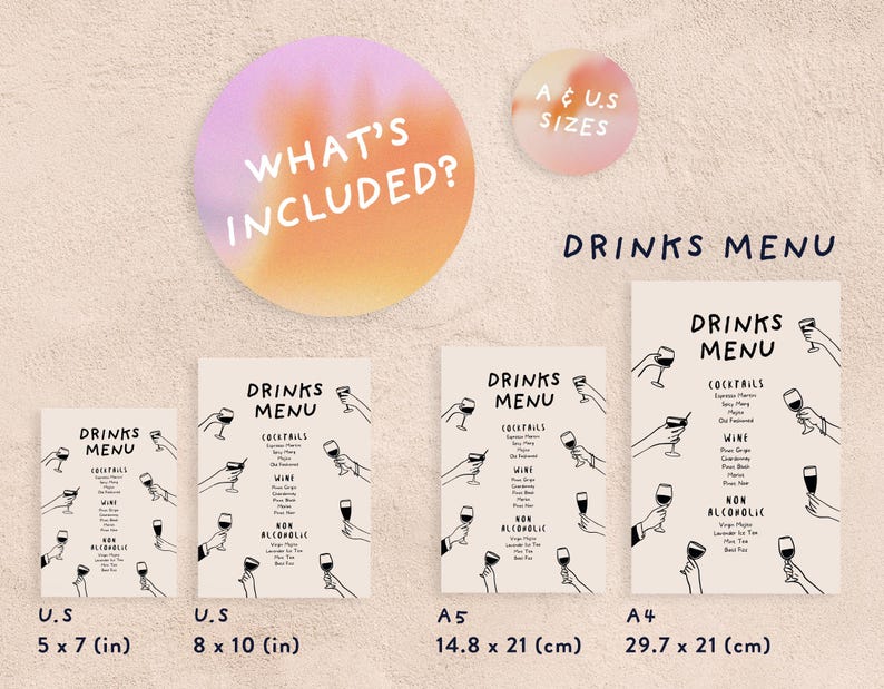 DRINKS BAR MENU Template Printable Wedding Table Decor Fun Hand Drawn ...